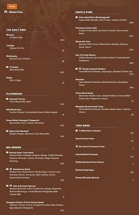 Menu at Del Frisco's Grille restaurant, Fort Worth