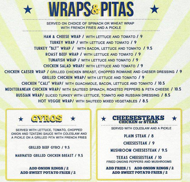Menu at Mugshot Diner restaurant, Philadelphia