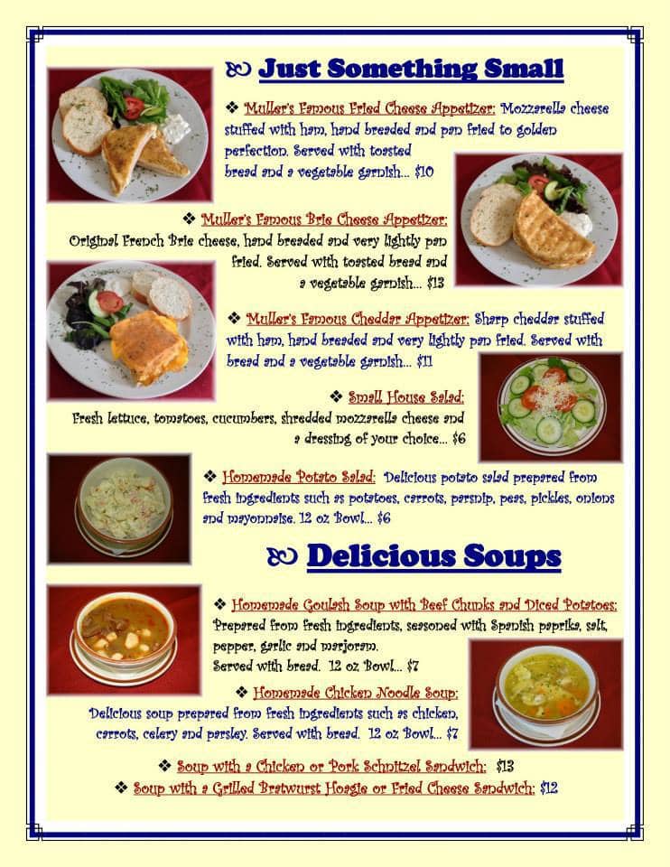 Menu at Muller's Famous Fried Cheese Cafe, Helen