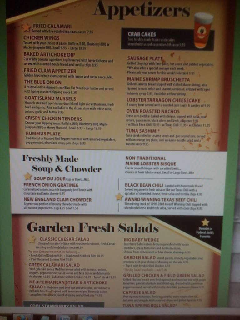 Menu at Federal Jack's Brewpub, Kennebunk