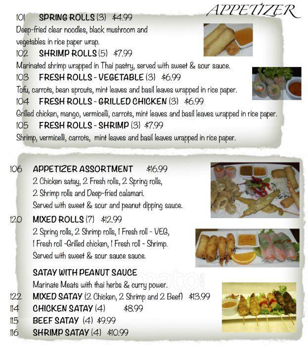 Menu at Bolton Thai Cuisine restaurant, Caledon