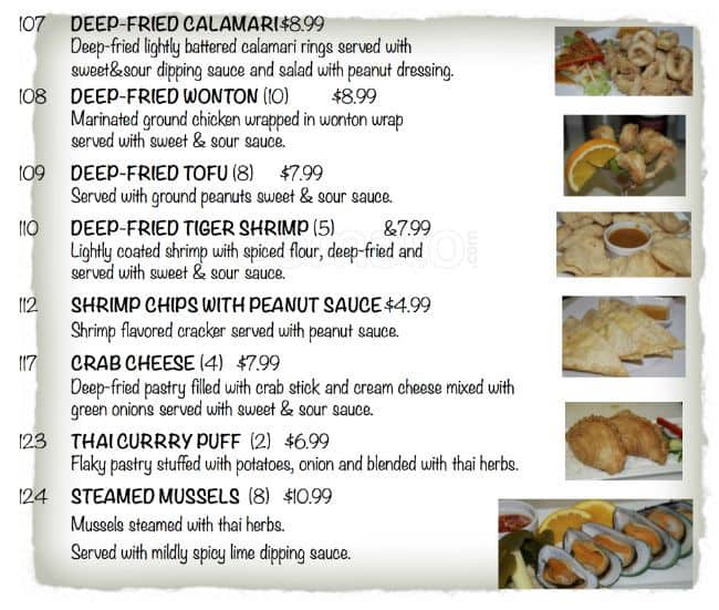 Menu au Bolton Thai Cuisine restaurant, Caledon