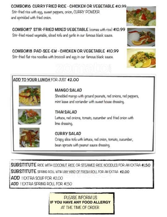 Menu at Bolton Thai Cuisine restaurant, Caledon