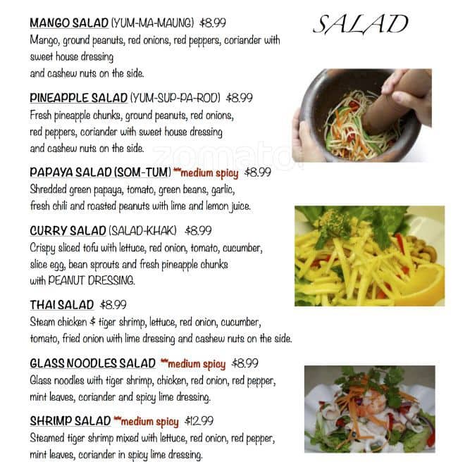 Menu at Bolton Thai Cuisine restaurant, Caledon