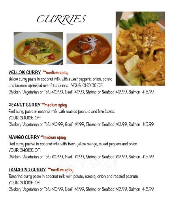 Menu at Bolton Thai Cuisine restaurant, Caledon