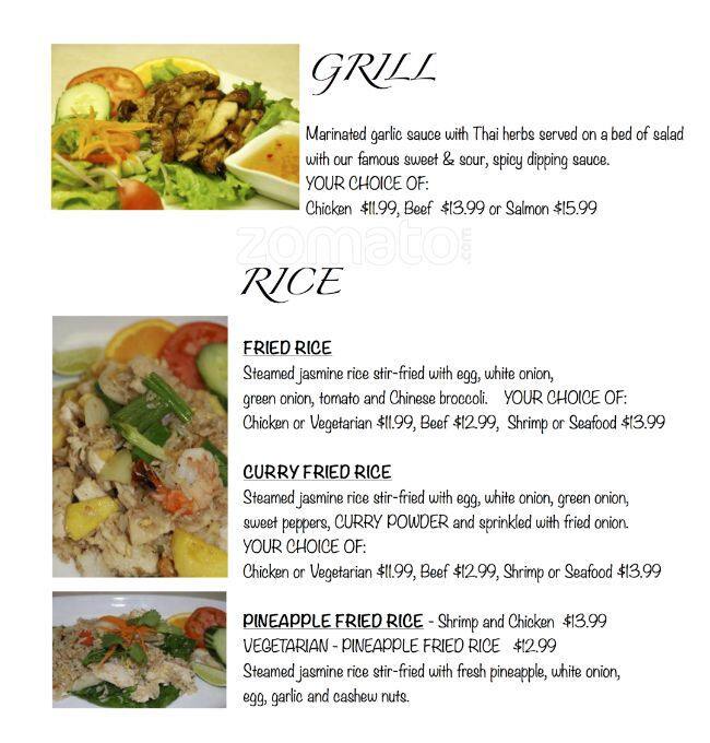 Menu at Bolton Thai Cuisine restaurant, Caledon