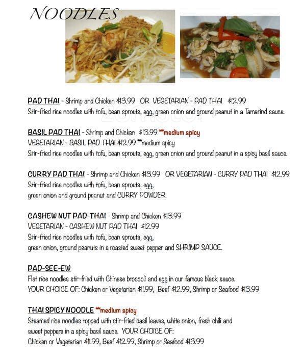 Menu at Bolton Thai Cuisine restaurant, Caledon