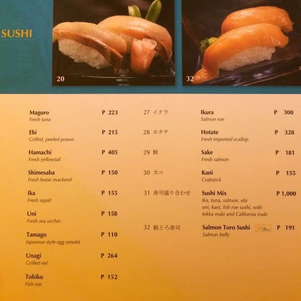 Menu at Mizu restaurant, Cebu City, 8WG4+74J