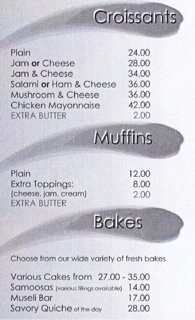 Menu at Coffee Buzz cafe, Pretoria