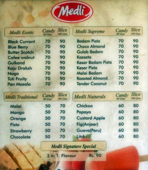 Menu at Medli Kulfi, Chennai, 127