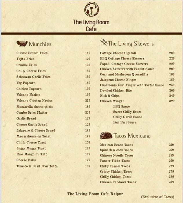 Living Room Cafe Menu | Baci Living Room
