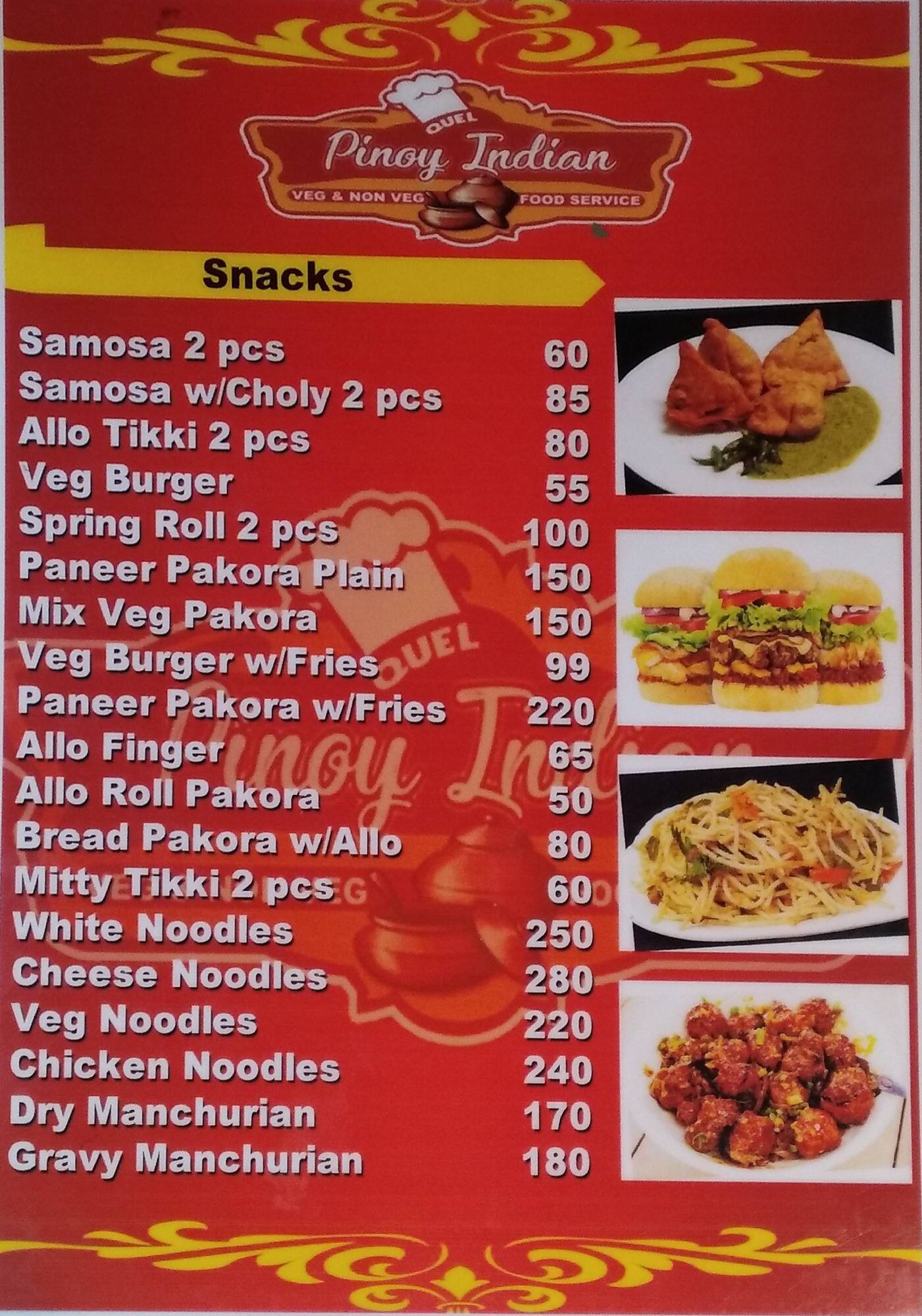 Menu at Quel Pinoy Indian restaurant, Parañaque