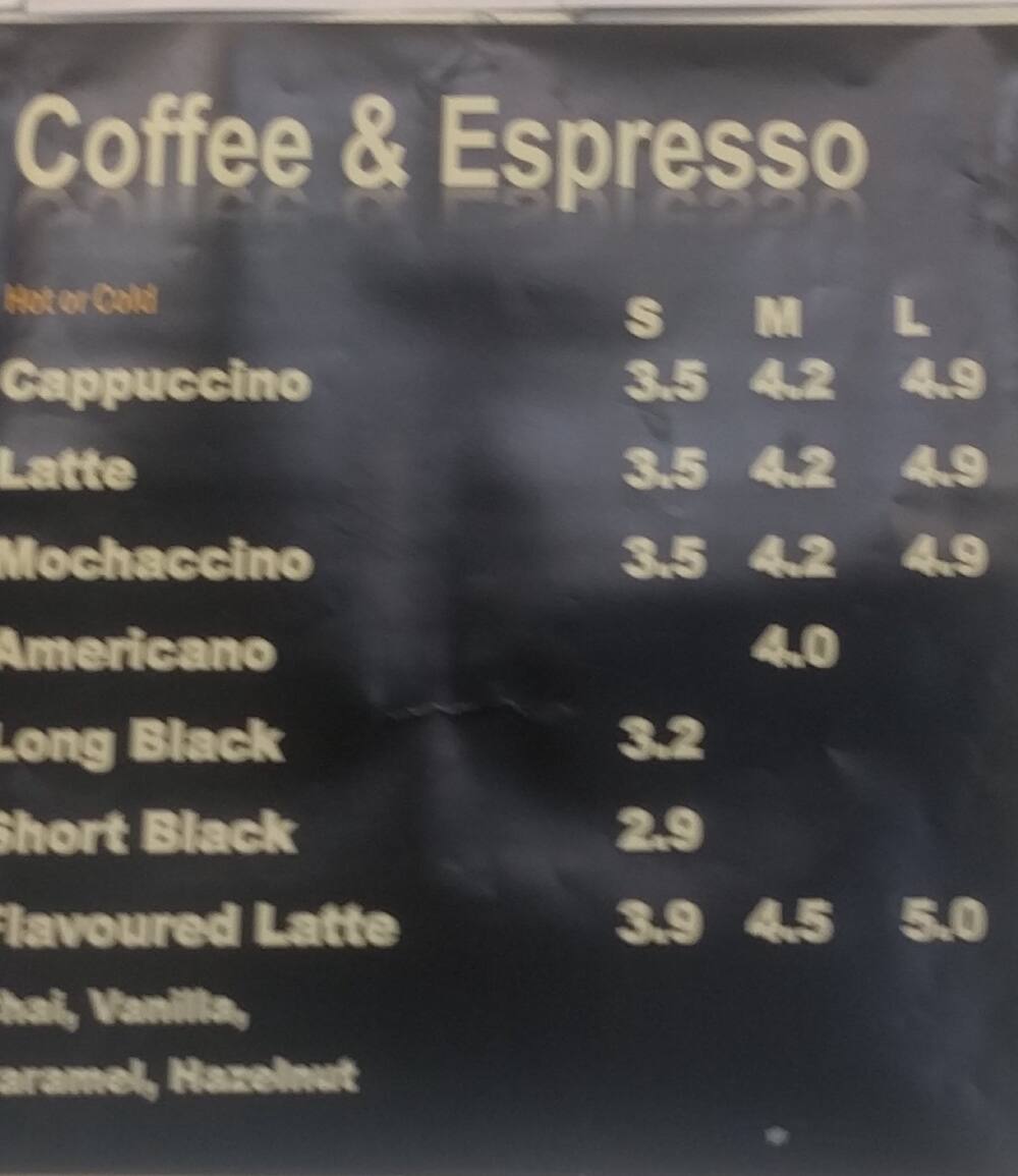 Menu at The Buzz Cafe, Wellington