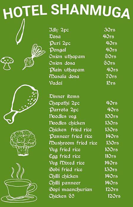 Menu of Hotel Shanmuga, Perambur, Chennai