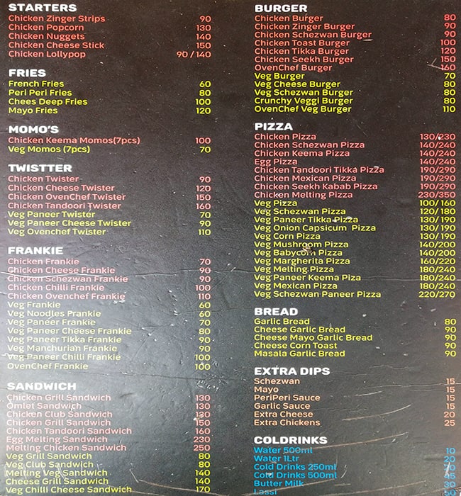 Menu of Oven Chef, Chembur, Mumbai