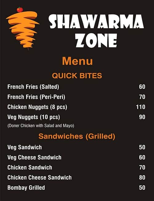 Menu at Shawarma Zone, Hyderabad, Plot 17