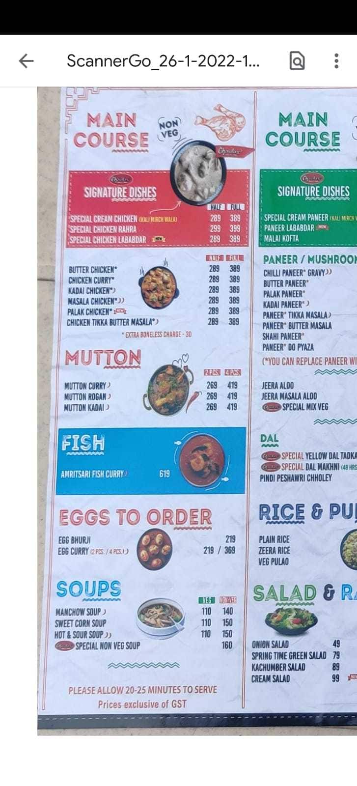 Menu of Chawlas2 Since 1960, Powai, Mumbai
