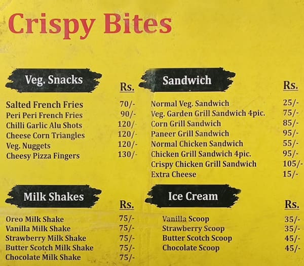Menu of Crispy Bites, Sanath Nagar, Hyderabad
