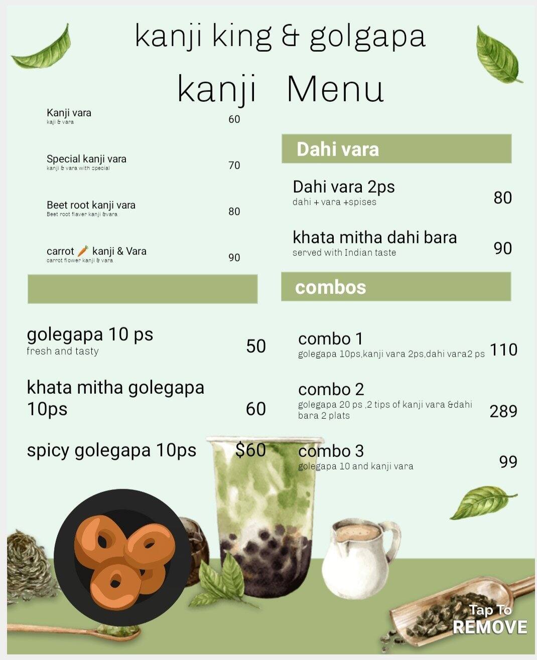 Menu of Kanji King Golgappe, Lajpat Nagar, Kanpur