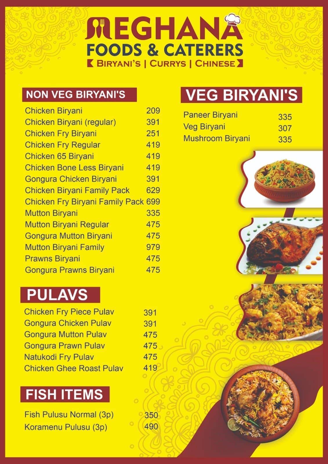 Menu of Meghana Foods & Caterers, Bachupally, Hyderabad