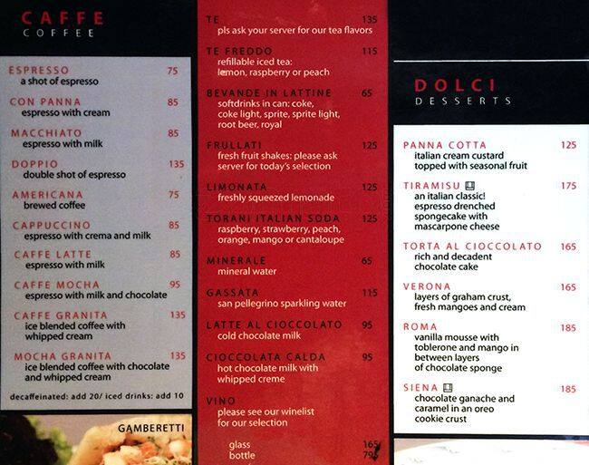 Menu at Pasto restaurant, Quezon City, Eulogio Rodriguez Jr. Ave
