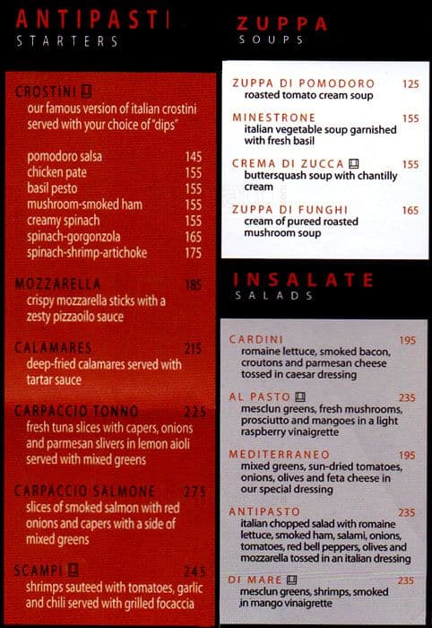 Menu at Pasto restaurant, Quezon City, Eulogio Rodriguez Jr. Ave