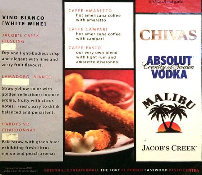 Menu at Pasto restaurant, Quezon City, Eulogio Rodriguez Jr. Ave