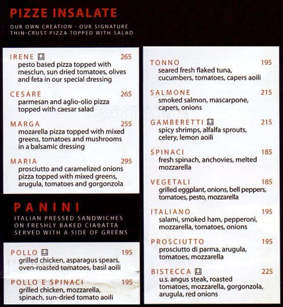 Menu at Pasto restaurant, Quezon City, Eulogio Rodriguez Jr. Ave