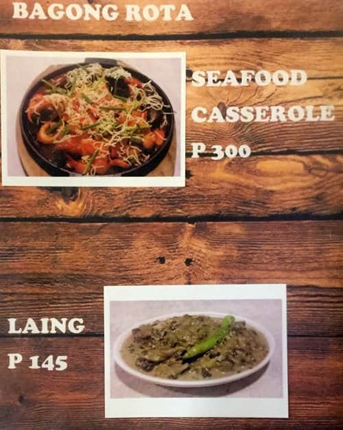 Menu at Gerry's Jeepney restaurant, Quezon City