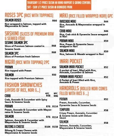 Menu at Harvard Cafe, Germiston, Main Terminal Building