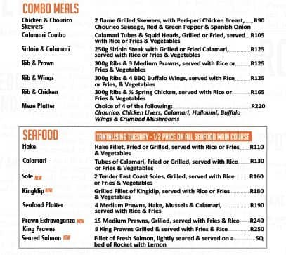 Menu at Harvard Cafe, Germiston, Main Terminal Building