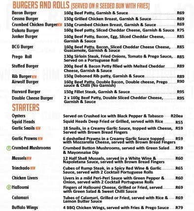 Menu at Harvard Cafe, Germiston, Main Terminal Building