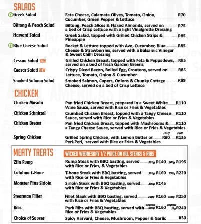 Menu at Harvard Cafe, Germiston, Main Terminal Building