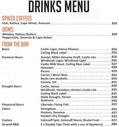 Menu at Harvard Cafe, Germiston, Main Terminal Building