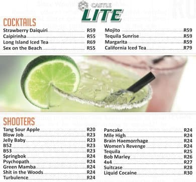 Menu at The Harvard Cafe, Germiston