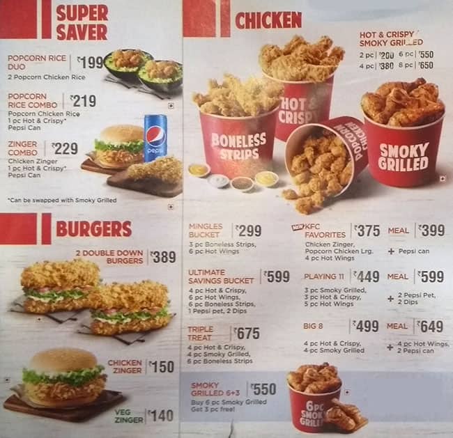 Menu at KFC, Pune, 5