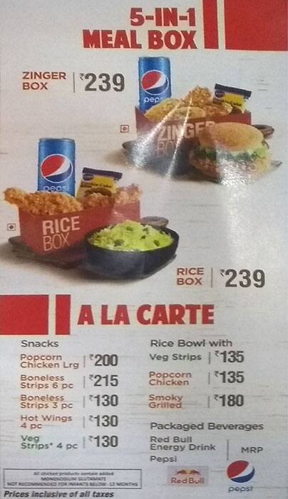 Menu at KFC, Pune, 5