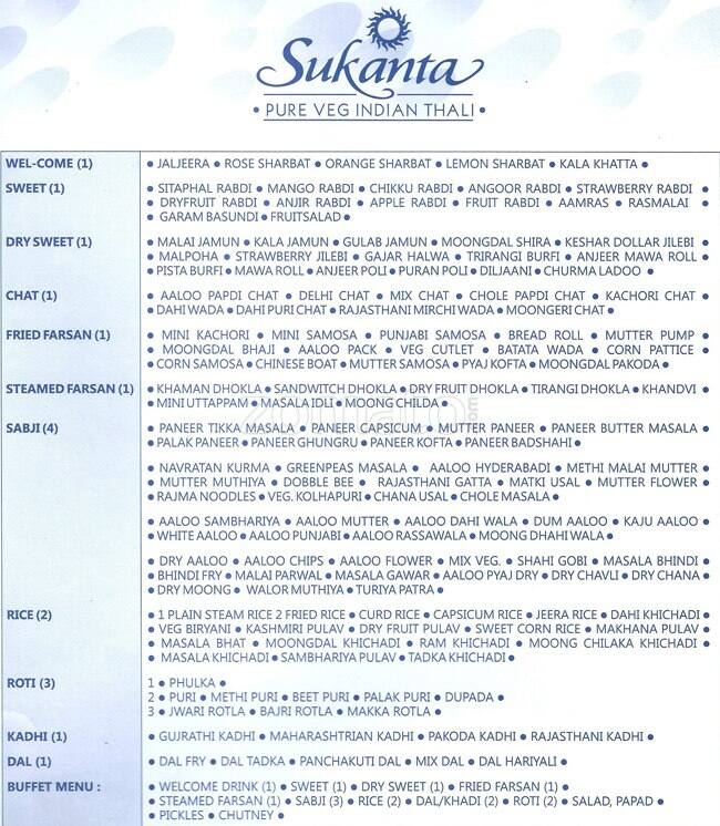 Sukanta Menu, Menu for Sukanta, Deccan Gymkhana, Pune - Zomato