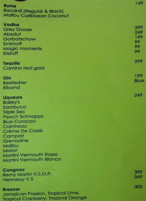 Menu at Slounge - Lemon Tree Hotel, Chandigarh