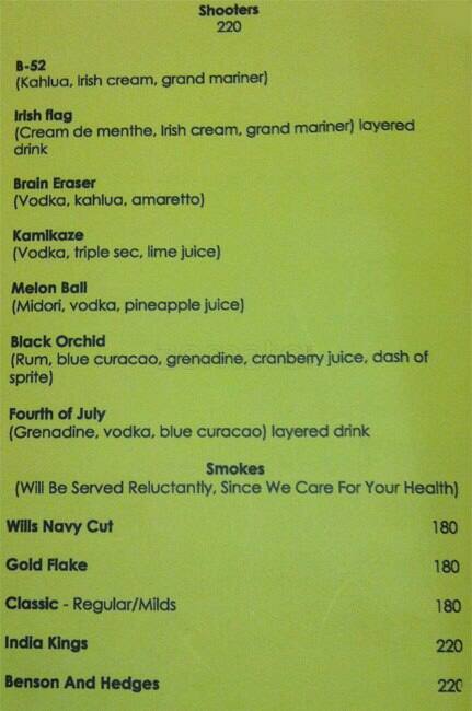 Menu at Slounge - Lemon Tree Hotel, Chandigarh