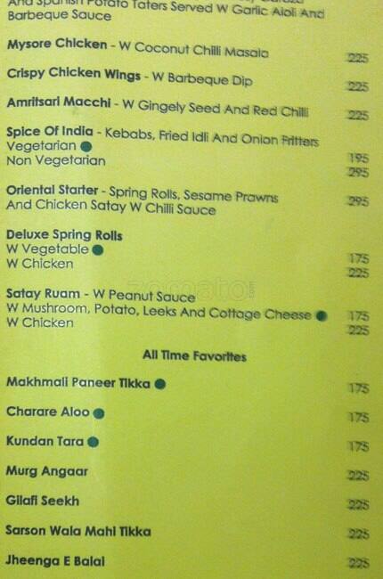 Menu at Slounge - Lemon Tree Hotel, Chandigarh