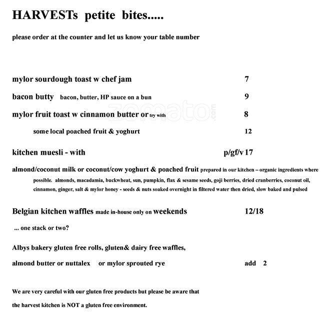 Menu at Harvest Mylor cafe, Mylor