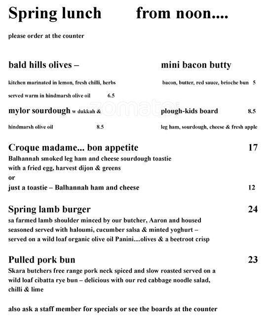 Menu at Harvest Mylor cafe, Mylor