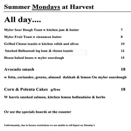 Menu at Harvest Mylor cafe, Mylor