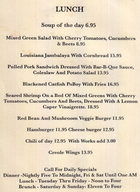 Menu at Jolene restaurant, New York City, 54 Great Jones St