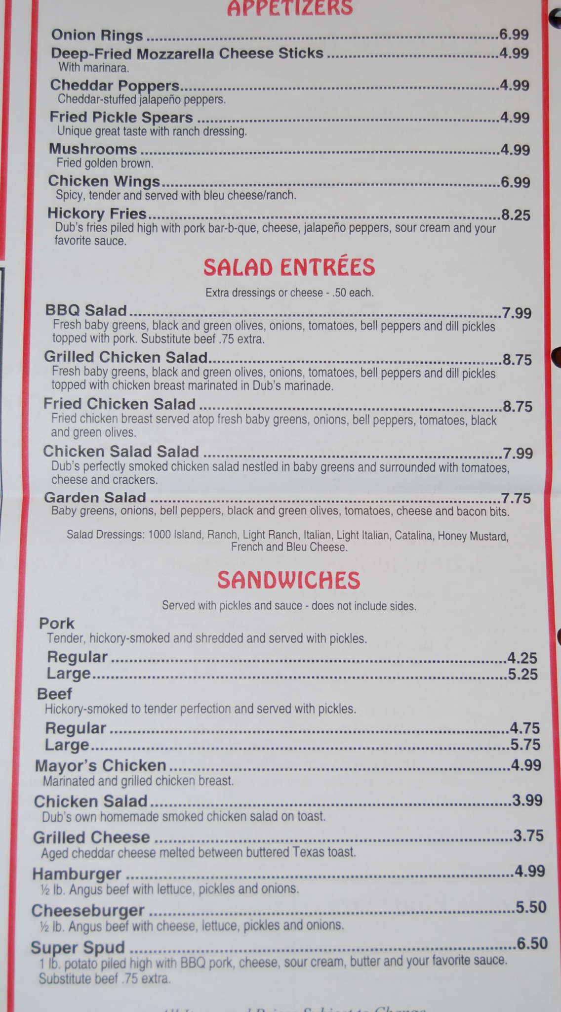 Menu at Dub's High on the Hog BBQ, Calhoun, 349 S Wall St