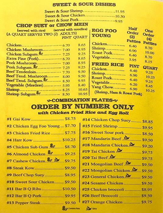 Menu at Golden Moon restaurant, Flint