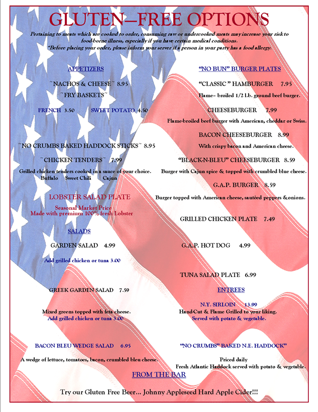 Menu at The Great American Pub, Raynham