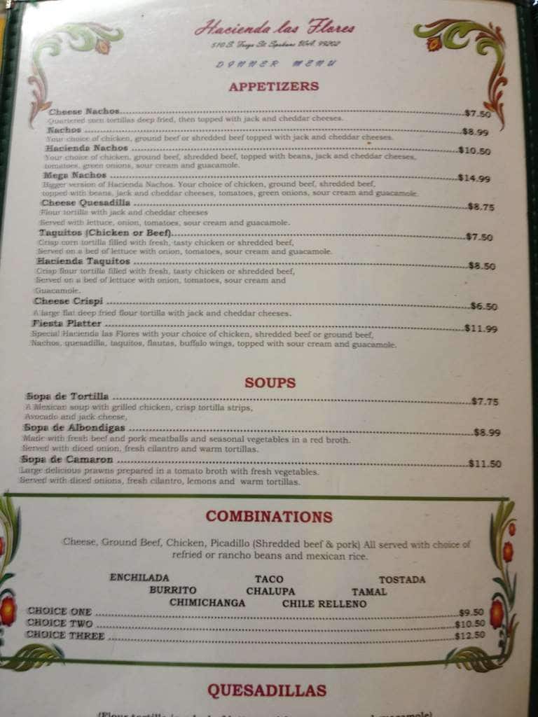 Hacienda Las Flores Menu, Menu for Hacienda Las Flores, Spokane ...