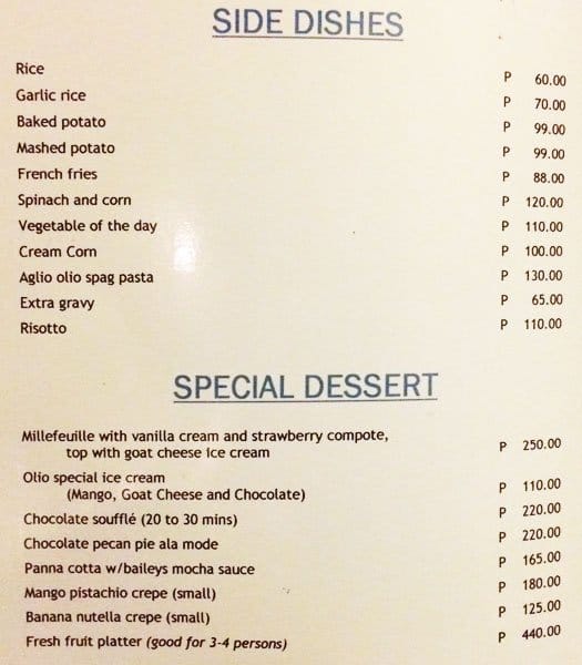 Menu at Olio Restaurant & Lounge, Cebu City